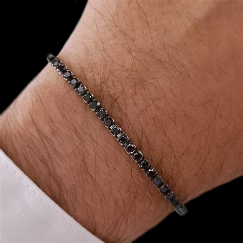 Black Diamond Mens Tennis Bracelet In 18k Gold Etsy Black Diamond