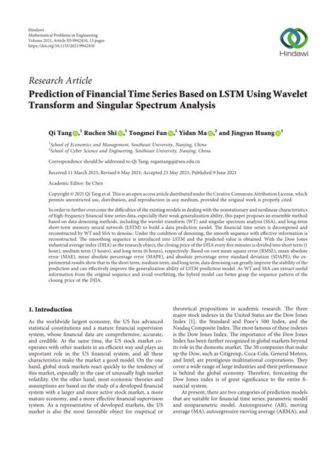 Pdf Prediction Of Financial Time Series Based On Lstm Using Wavelet Transform And Singular