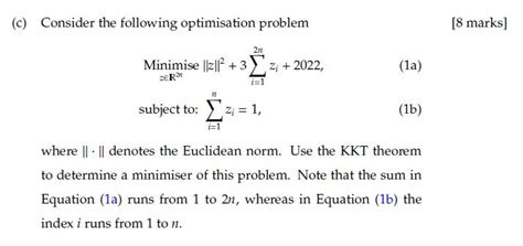 Solved C Consider The Following Optimisation Problem