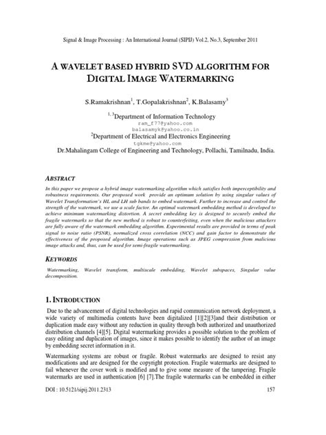 A Wavelet Based Hybrid Svd Algorithm For Digital Image Watermarking Pdf Science And Mathematics
