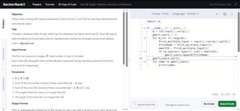 Python Hackerrank 30daysofcode Codingchallenge Regex Database Raghunath Jillella