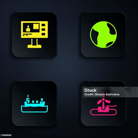 설정 풍력 터빈 텔레비전 보고서 유조선 선박과 지구 지구 검은 색 사각형 버튼 벡터 0명에 대한 스톡 벡터 아트 및 기타 이미지 0명 Live Event 검은색