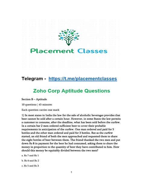 Zoho Aptitude Placementclasses Pdf