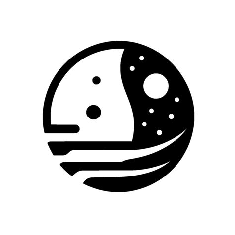 Stylized Black And White Circular Illustration Depicting A Celestial Scene With Celestial Bodies