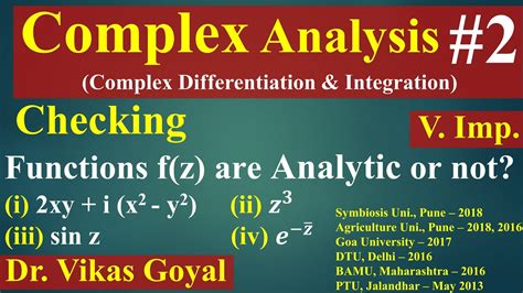 Complex Analysis 2 Vimp Checking Analytic Function Verifying Cauchy Riemann Equations
