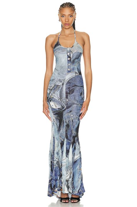 Moschino Jeans Long Denim Dress In Fantasy Print Fwrd
