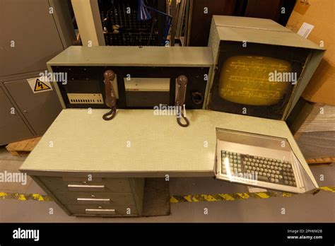 London Underground Control Room Desk With Telephones And Old Crt