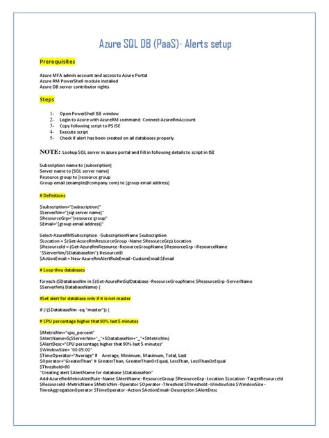 Configuring Performance And Usage Alerts For Azure Sql Databases Pdf Software Software