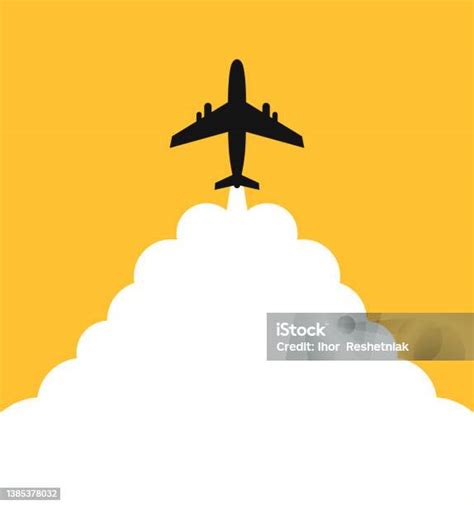 텍스트에 대한 배경이 있는 평면입니다 흰색 구름과 텍스트에 대한 배경이있는 이륙 비행기 비행 비행기의 추상적 인 공기 경로 경로가있는 실루엣 평면 벡터 비행기에 대한 스톡