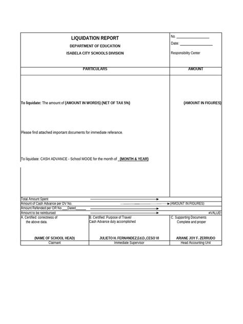 Liquidation Report Form Pdf