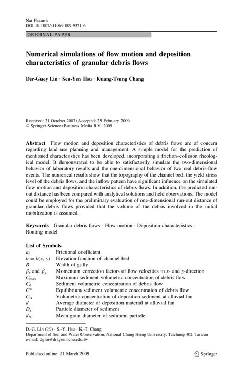 PDF Numerical Simulations Of Flow Motion And Deposition Characteristics Of Granular Debris Flows