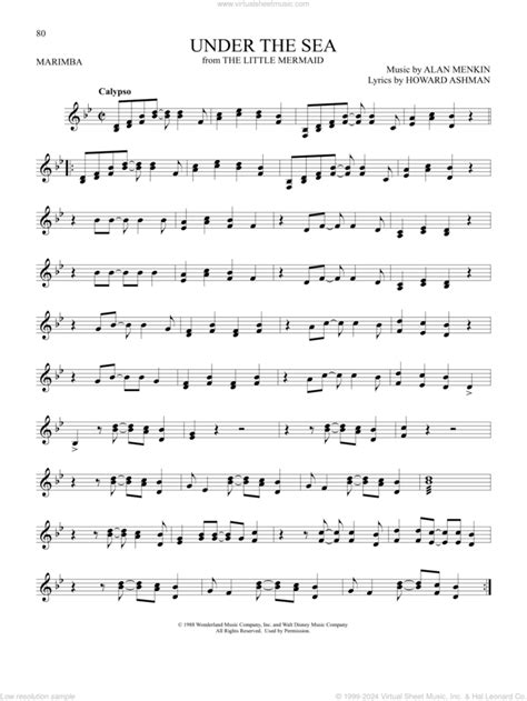 Under The Sea From The Little Mermaid Sheet Music For Marimba Solo
