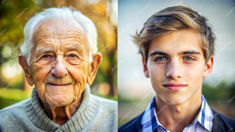 Comparison Of Young And Elderly Age With Sidebyside Portraits Of An Old
