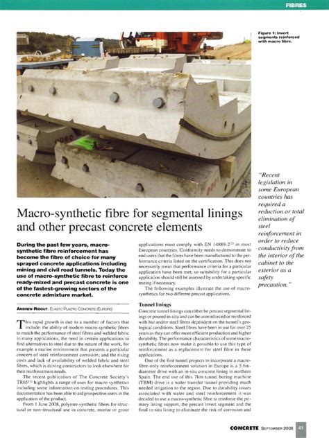 Macro Synthetic Fibre For Segmental Linings And Other Precast Concrete Pdf Precast Concrete