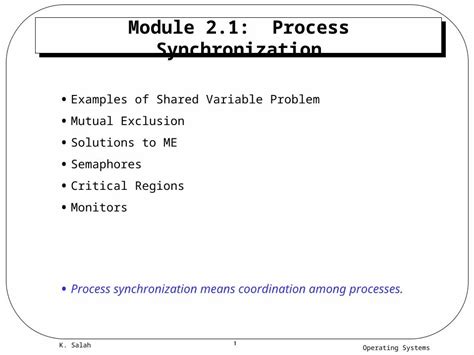 Ppt Operating Systems 1 K Salah Module 21 Process Synchronization Examples Of Shared