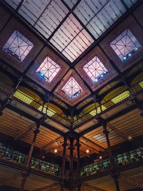 Architectural Details Of The Glowing Glass Ceiling Inside The Museum Of Natural History Paris