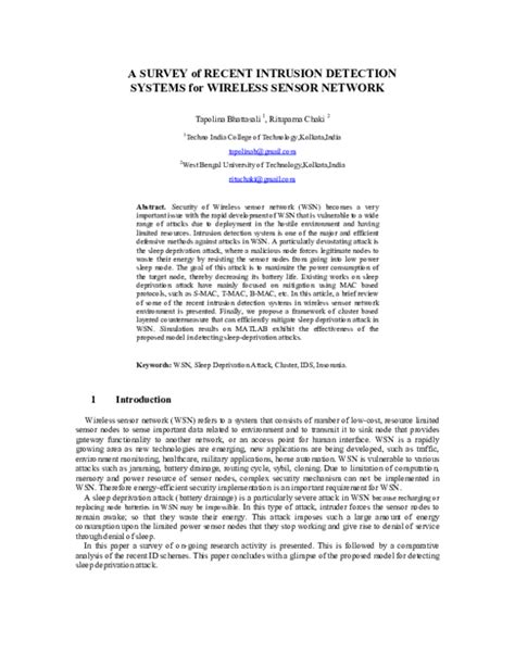 Pdf A Survey Of Recent Intrusion Detection Systems For Wireless