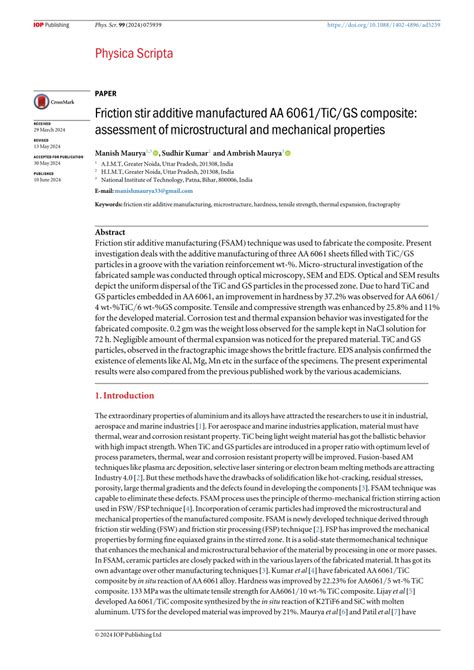 Friction Stir Additive Manufactured Aa 6061 Tic Gs Composite Assessment Of Microstructural And