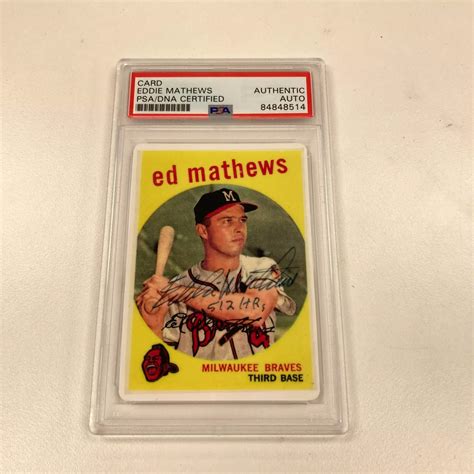 1959 Topps Eddie Mathews 512 Home Runs Signed Porcelain Baseball Card