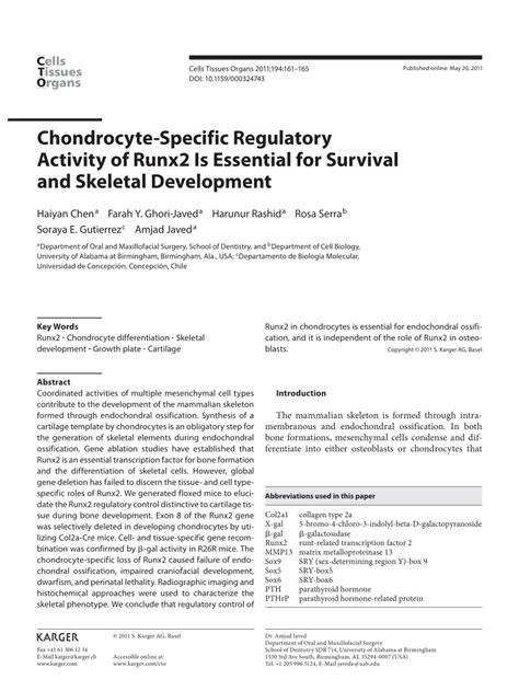 Pdf Chondrocyte Specific Regulatory Activity Of Runx2 Is Essential