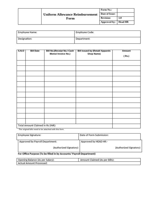 Uniform Allowance Reimbursement Form Pdf