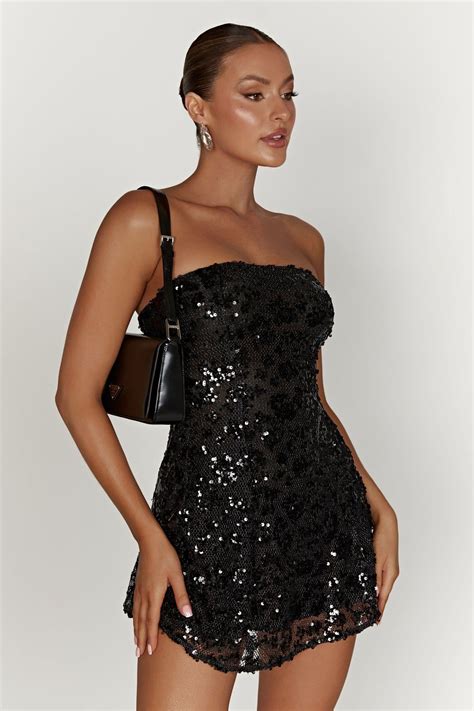 Everleigh Strapless Sequin Mini Dress Black Meshki U S Mini Black