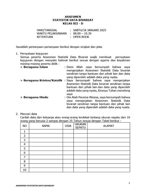 Soal Assesmen Statistika Bivariat Kelas 12 Pdf