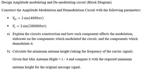 Solved Design Amplitude Modulating And De Modulating Circuit