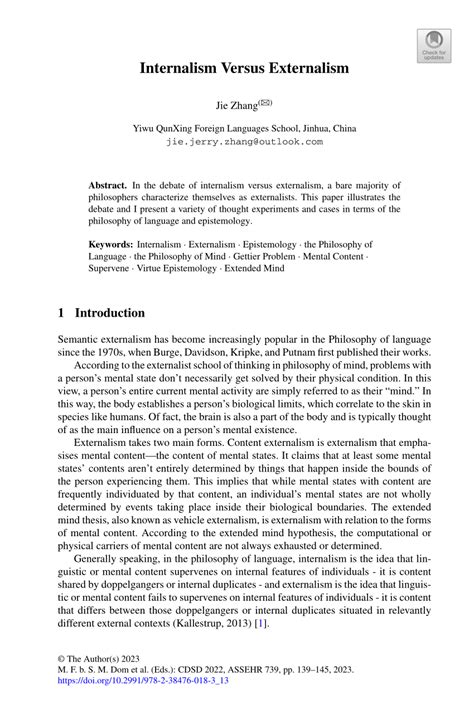 Pdf Internalism Versus Externalism