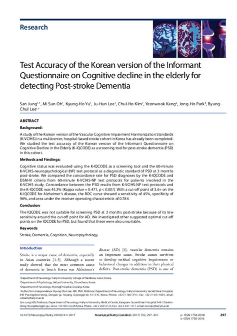 Pdf Test Accuracy Of The Korean Version Of The Informant Questionnaire On Cognitive Decline In