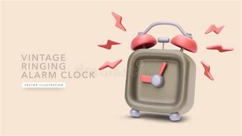 3d Realistic Vintage Ringing Alarm Clock With Flash Isolated On Yellow Background Vector
