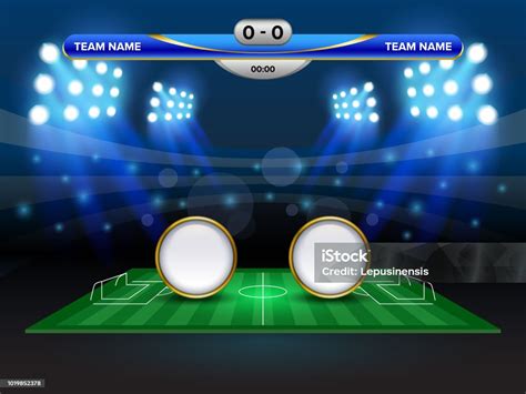 축구 컵 또는 세계 우승 스포츠 이벤트 축구 모형 및 점수 일치 대 전략 방송 그래픽 또는 템플릿에 대 한 프레 젠 테이 션