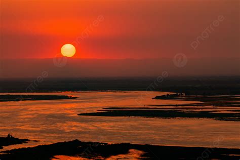 Yellow River Sunset Sunset West Mountain Background Yellow River