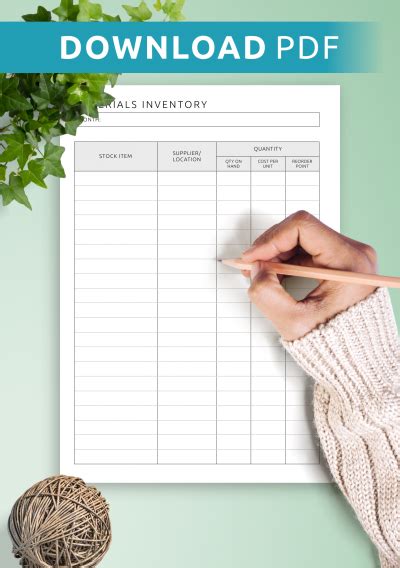 Download Printable Materials Inventory Template PDF