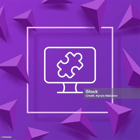 컴퓨터 디스플레이 라인 아이콘에 퍼즐 설정 문제 해결 작업 수행 처리 제어판 장치 창조적 인 아이디어 생각 조정 기술 개념 광고의 벡터 선 아이콘 3차원 형태에 대한 스톡