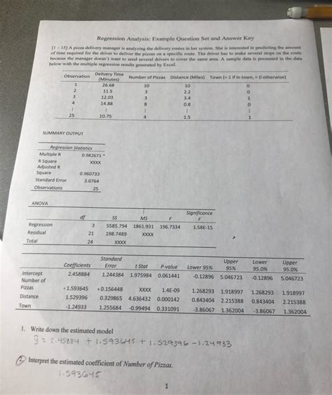 Solved Regression Analysis Example Question Set And Answer