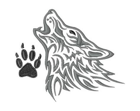 Wolf And Paw Print Machine Embroidery Design Etsy