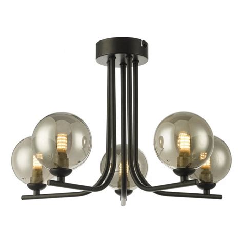 5 Light Semi Flush Matt Black Smoked Glass Lighting Company Uk