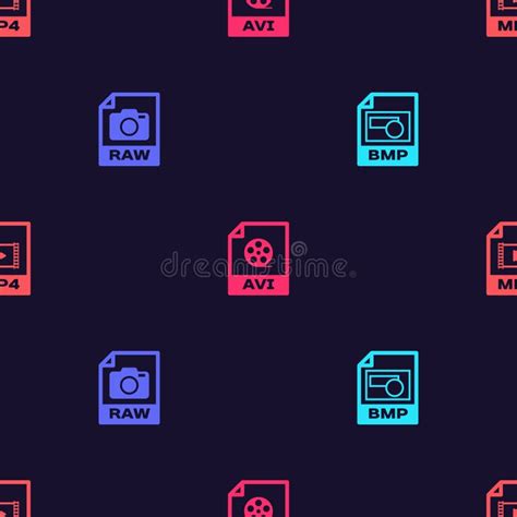 Set Bmp File Document Raw Avi And Mp4 On Seamless Pattern Vector