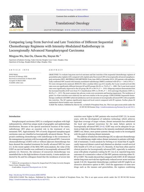 Pdf Comparing Long Term Survival And Late Toxicities Of Different Sequential Chemotherapy