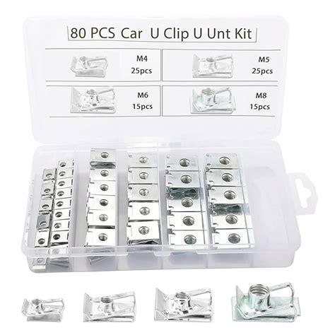 Linkstyle 80pcs U Clip Nut Clips M4 M5 M6 M8 U Nut Assortment Kit U Fastener Clips