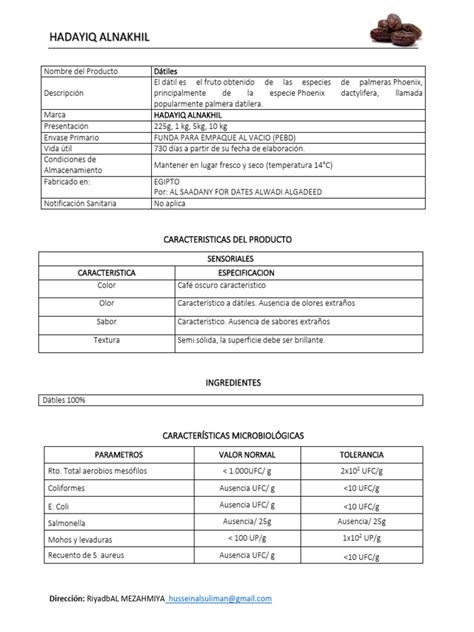 Ficha Técnica Dátiles Pdf Comida Y Bebida
