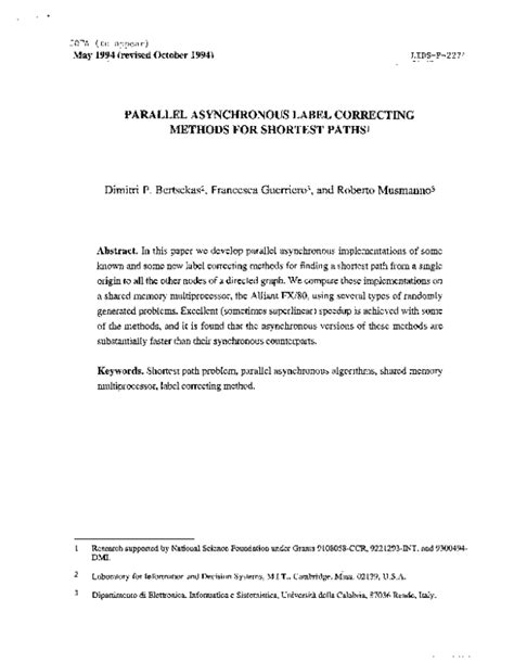 Pdf Parallel Asynchronous Label Correcting Methods For Shortest Paths