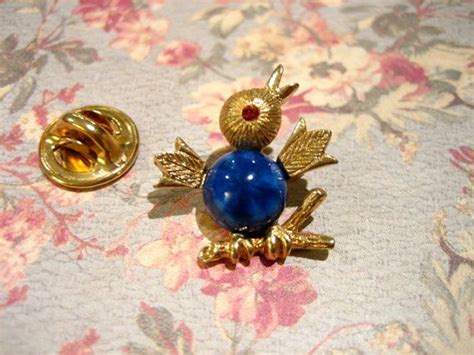 Vintage Blue Jelly Belly Bird On A Branch Lapel Pin Or Brooch Etsy Blue Cabochon Old