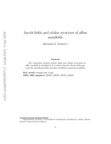 Pdf Jacobi Fields And Odular Structure Of Affine Manifolds Alexander Nesterov