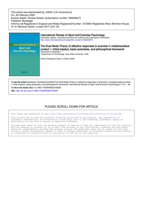 Pdf The Dual Mode Theory Of Affective Responses To Exercise In Metatheoretical Context I