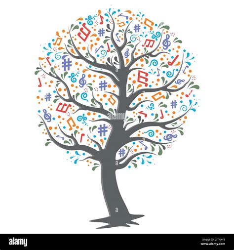 A Tree Of Musical Notes Isolated On A White Background Color Vector