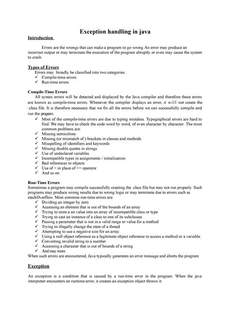 Exception Handling In Java Exception Handling In Java Introduction Errors Are The Wrongs That