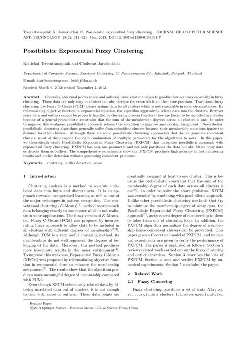 Pdf Possibilistic Exponential Fuzzy Clustering