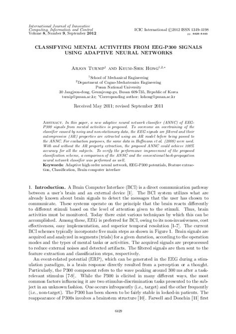 pdf classifying mental activities from eeg p300 signals using adaptive neural network